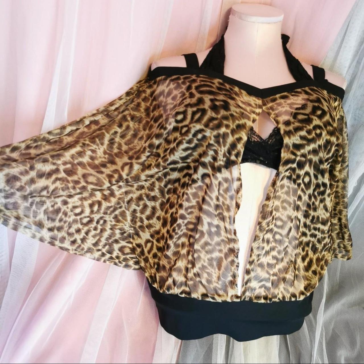 Leopard Print Gyaru Sheer Top + Bra Set Lot Lace... - Depop