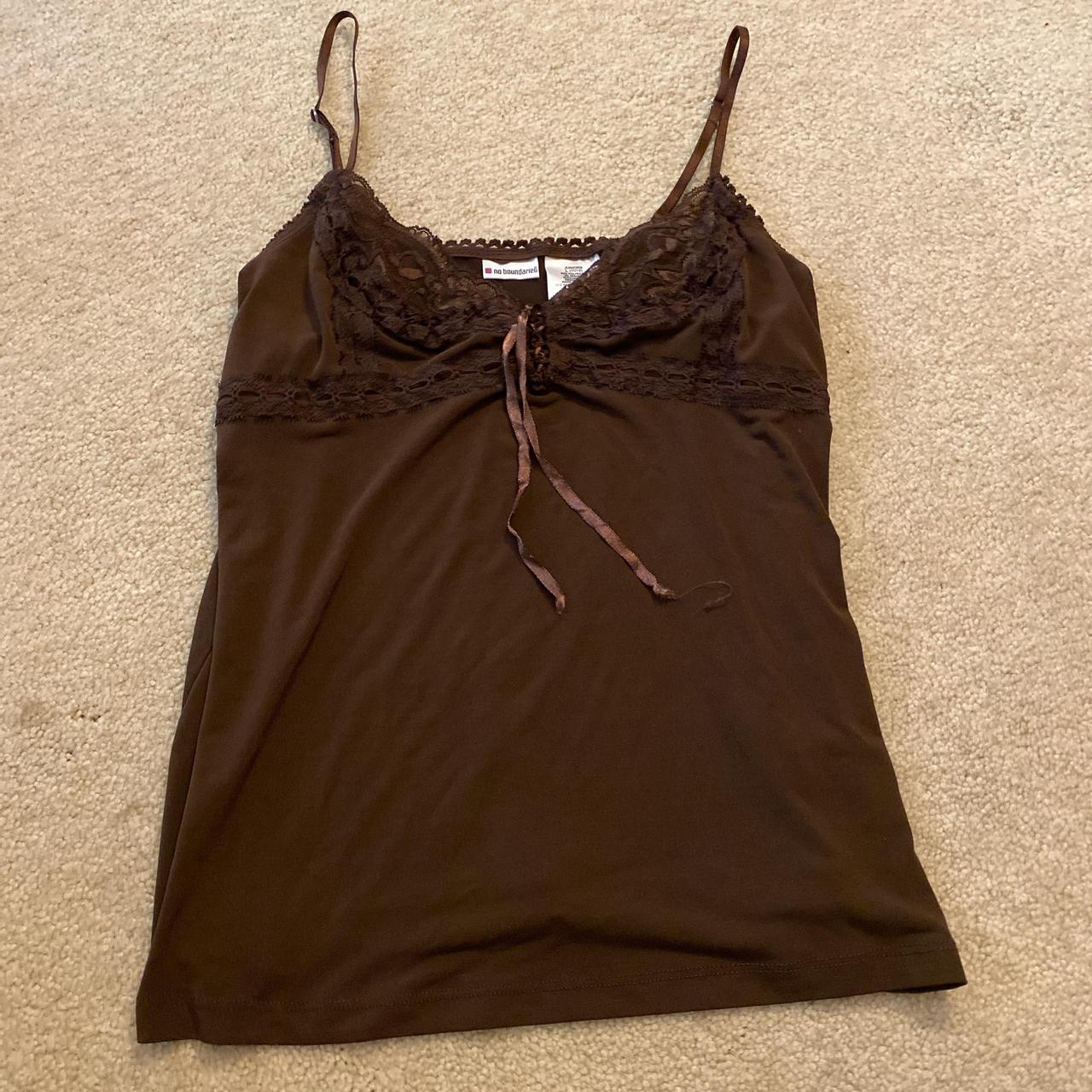 y2k brown lacy cami, material is like silk, listed... - Depop