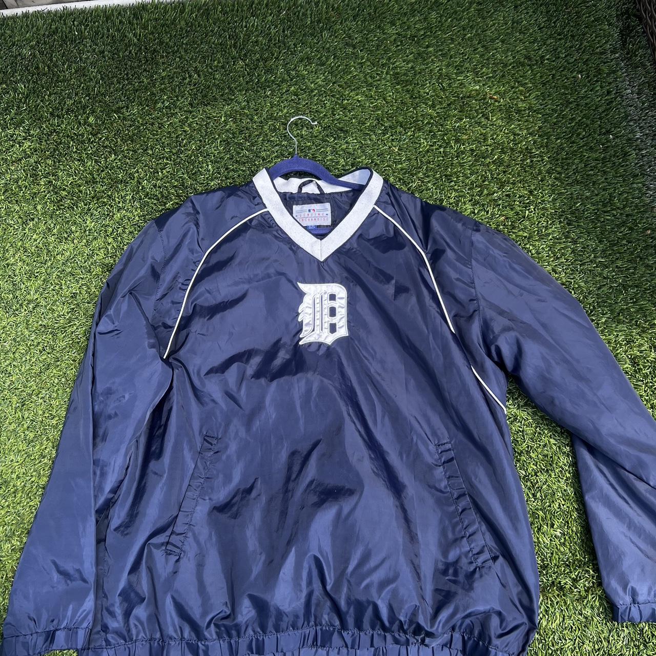 90s Detroit Tigers windbreaker - navy and white... - Depop