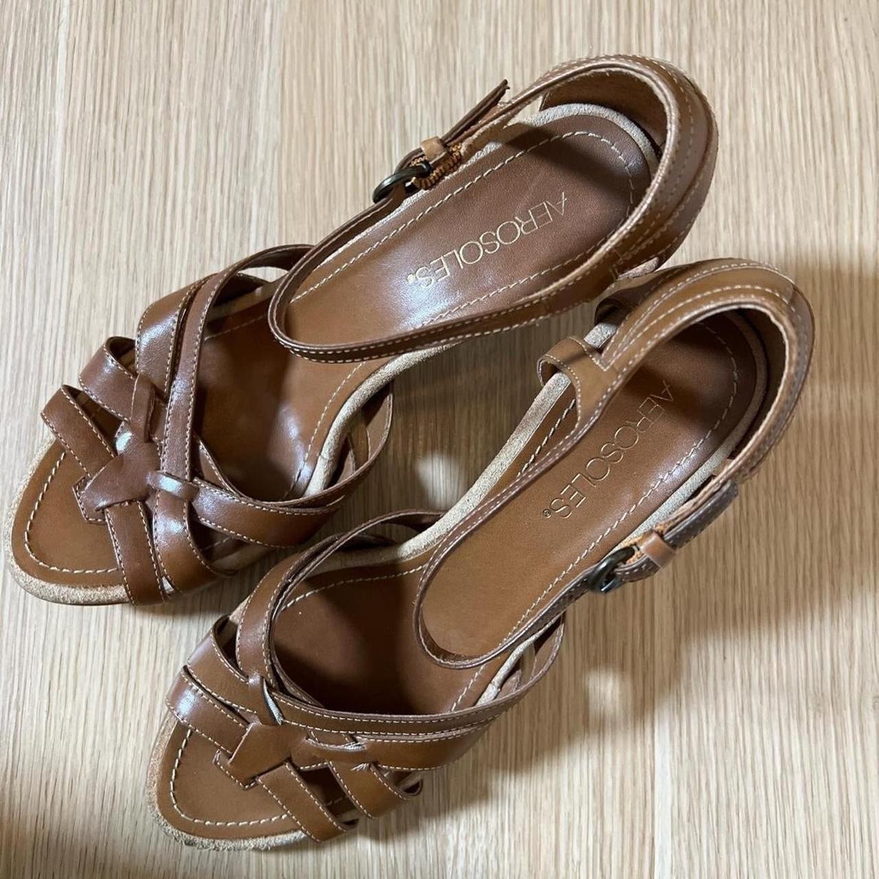 Aerosoles Size 8 brown leather 3 Inch sandals open... - Depop