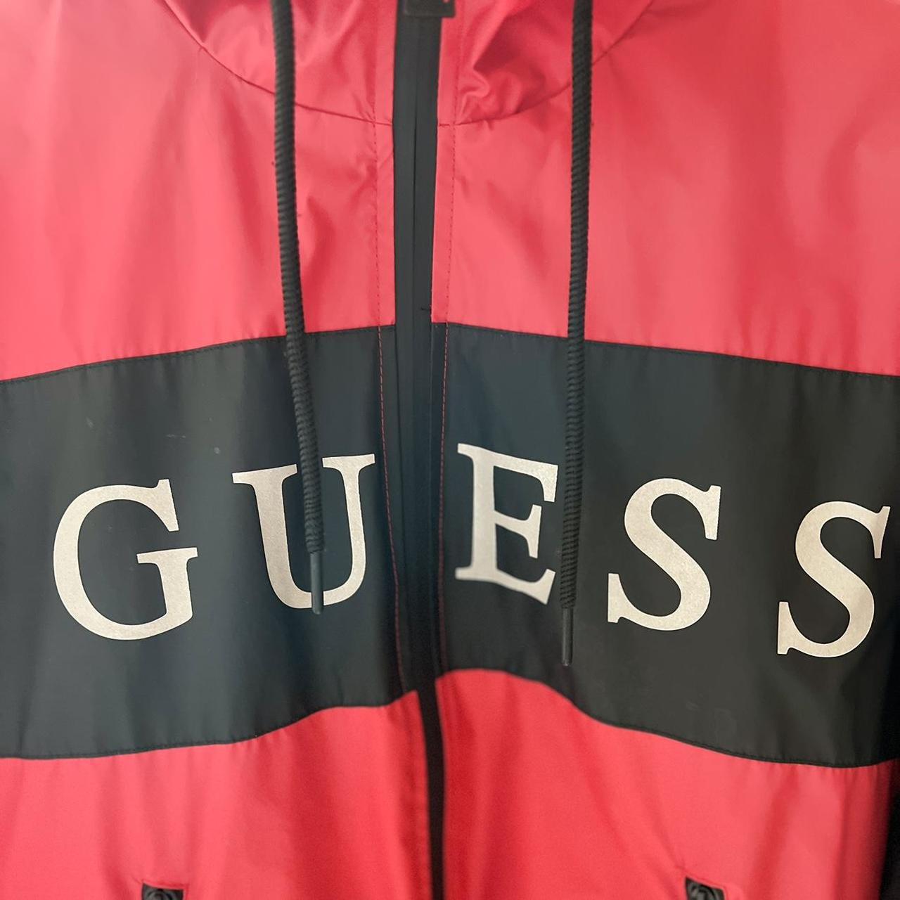 GUESS RED black large Logo Windbreaker zip up... - Depop