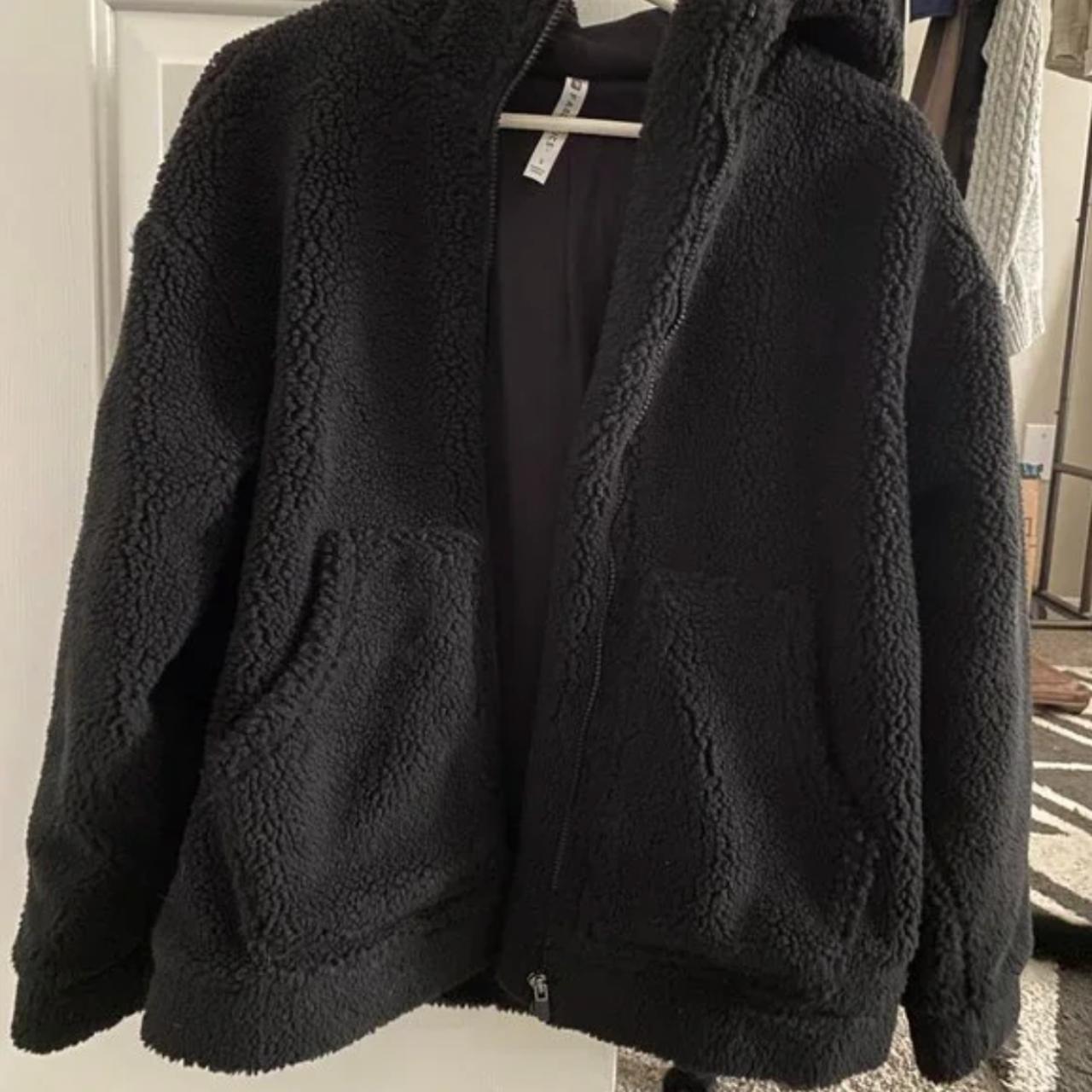 Fabletics Black Teddy Jacket with Hood. Has pockets.... - Depop