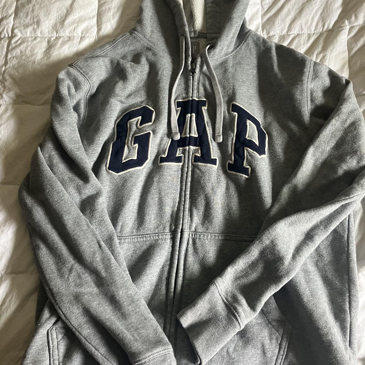 gap gray and navy zip up. kids medium. - Depop