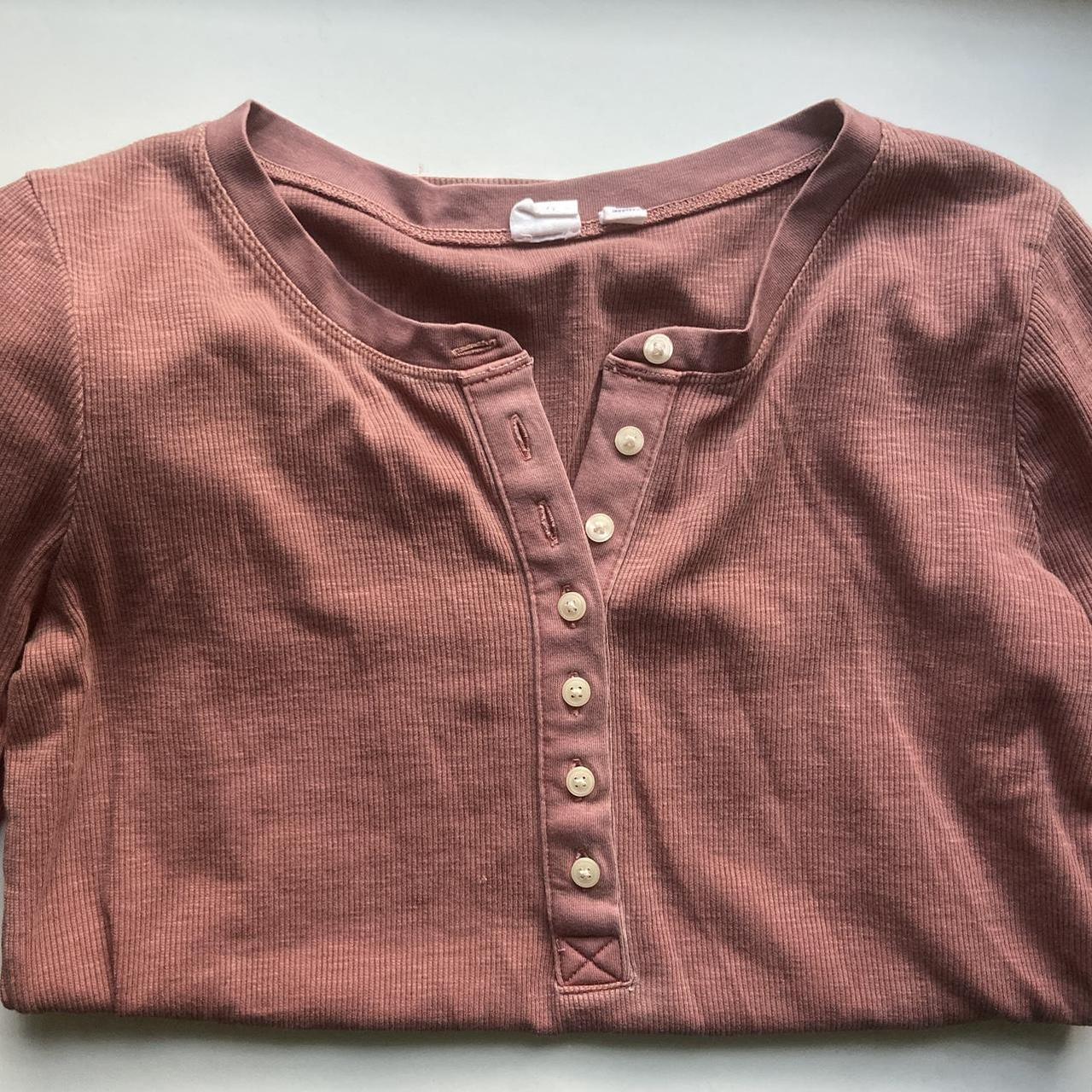 Pink long sleeve quarter button up - super cute and... | Depop