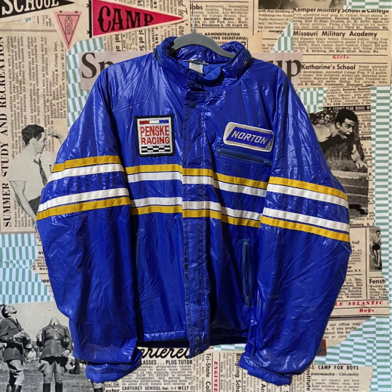 Penske Racing blue and yellow puffer jacket... - Depop