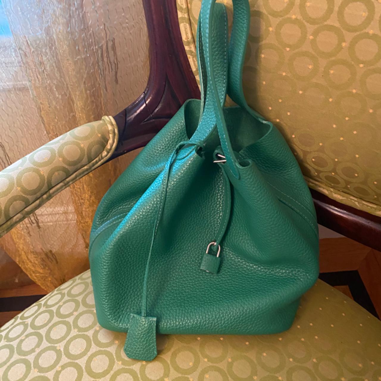 Green super soft brand new leather bag with keys and... - Depop
