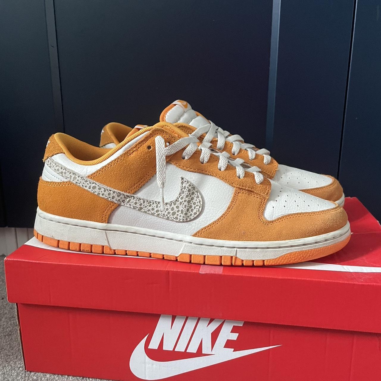 nike dunks orange & leopard print hardly worn - Depop