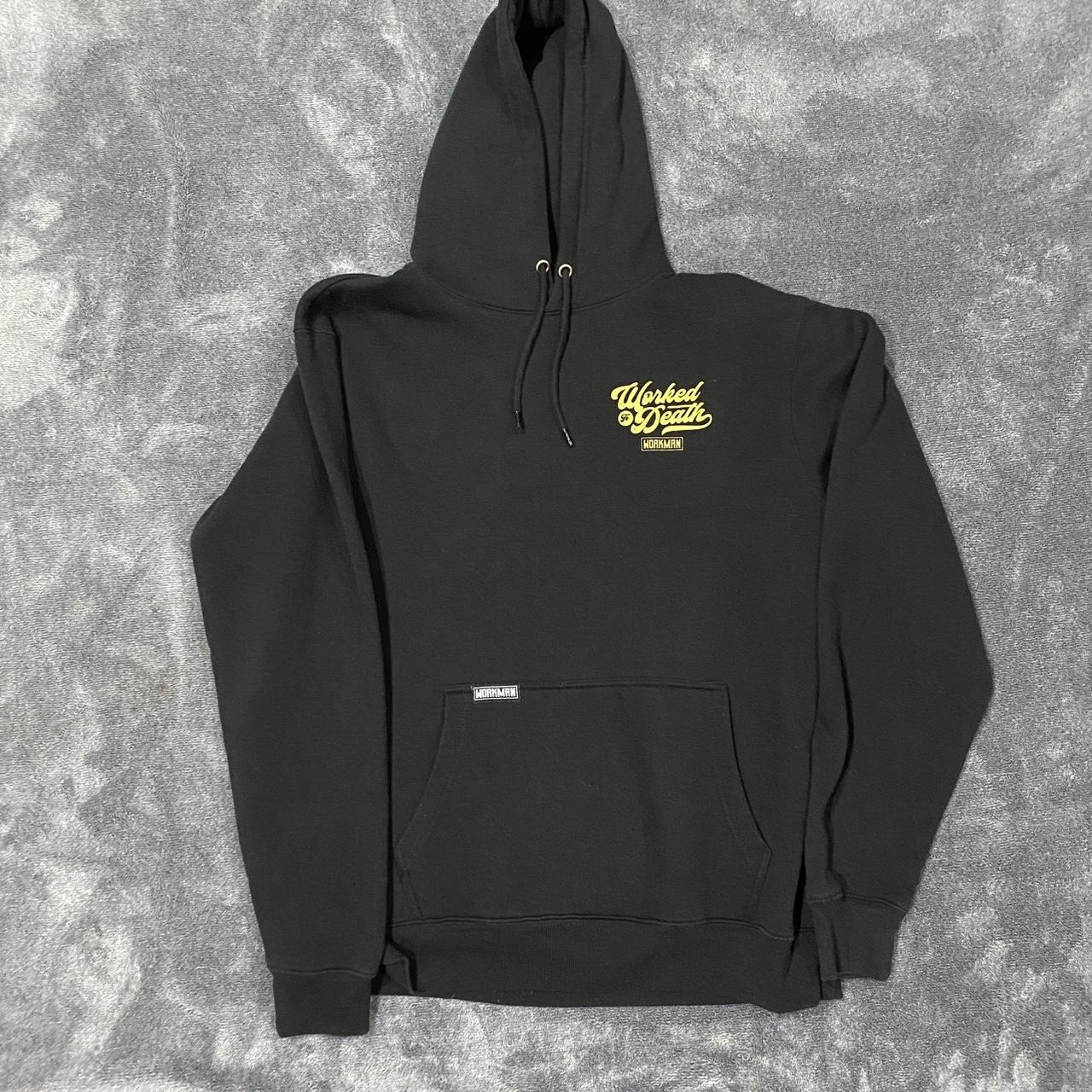 Workman Trading Co hoodie Black and yellow Size XL... | Depop
