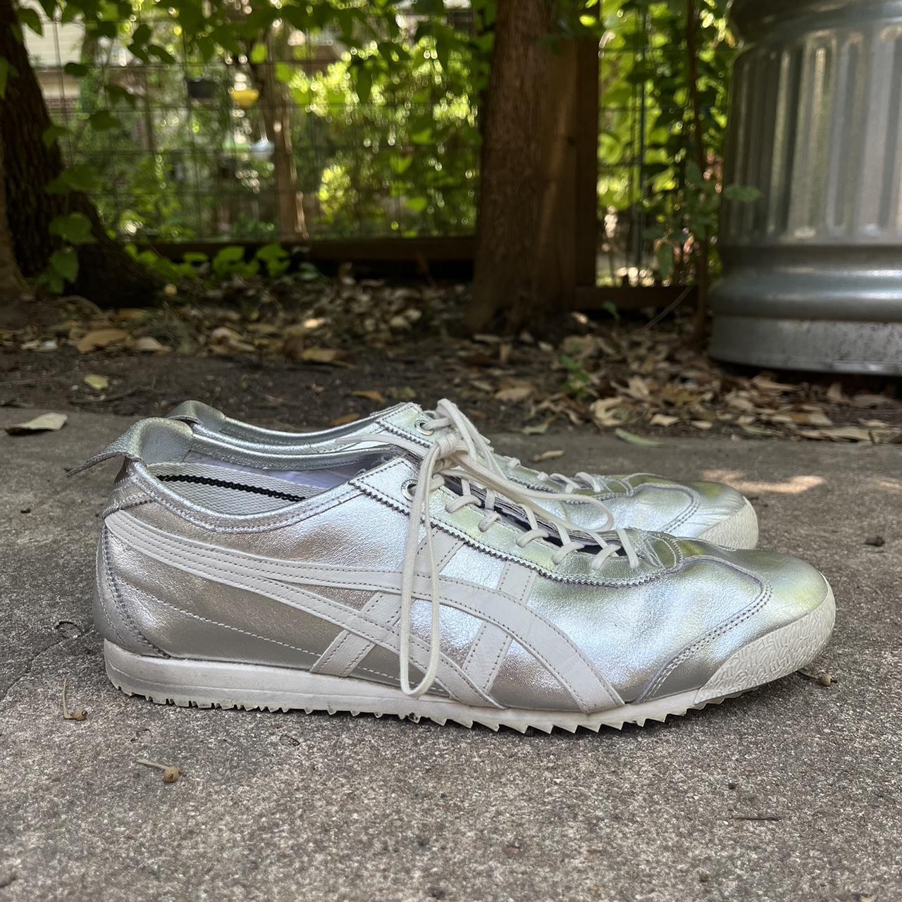 perfect silver onitsuka tiger shoes. only worn a... - Depop