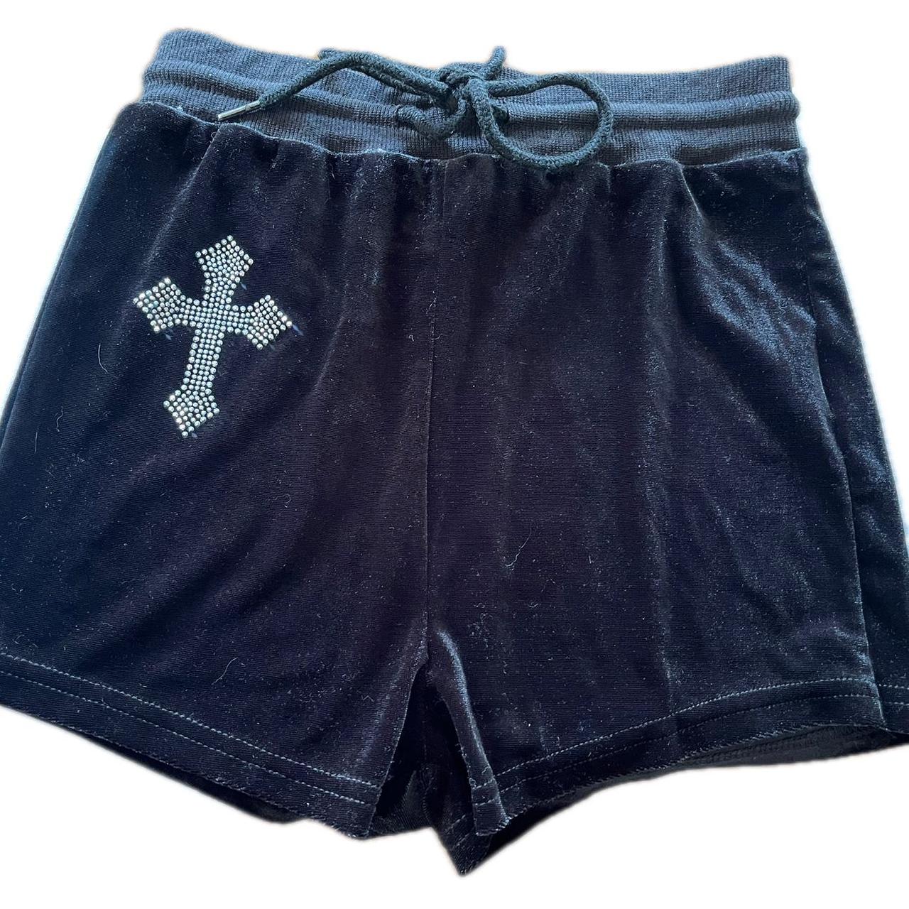 2000s cross velour shorts - black and silver #Y2K... - Depop