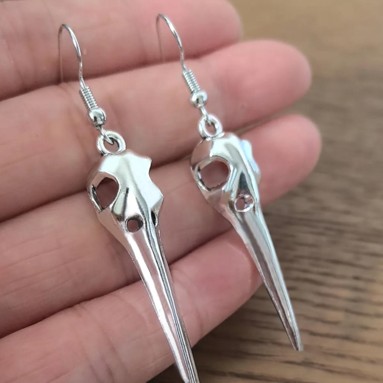 Vintage Gothic Silver Crow earrings , Y2K Grunge... | Depop