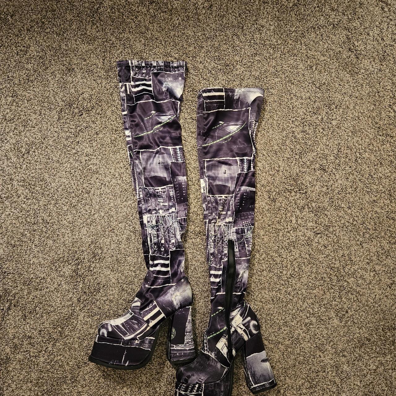 Current Mood, thigh-high, chunky, high heel boots. - Depop