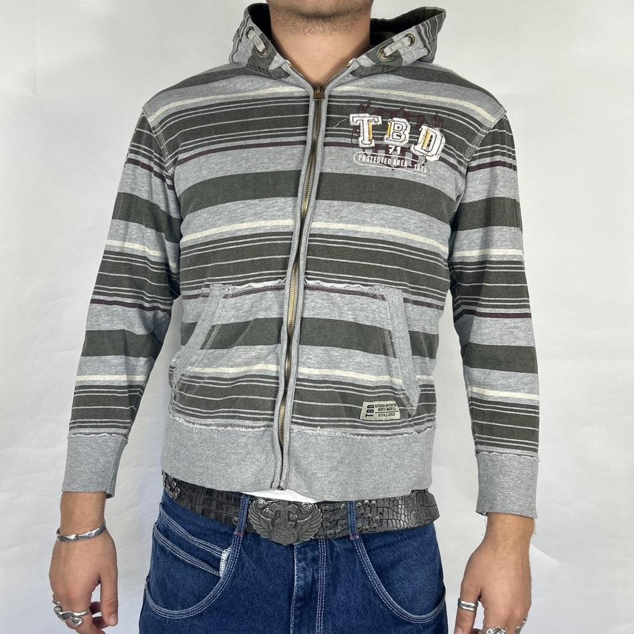 Vintage graphic zip up stripey striped hoodie with... - Depop
