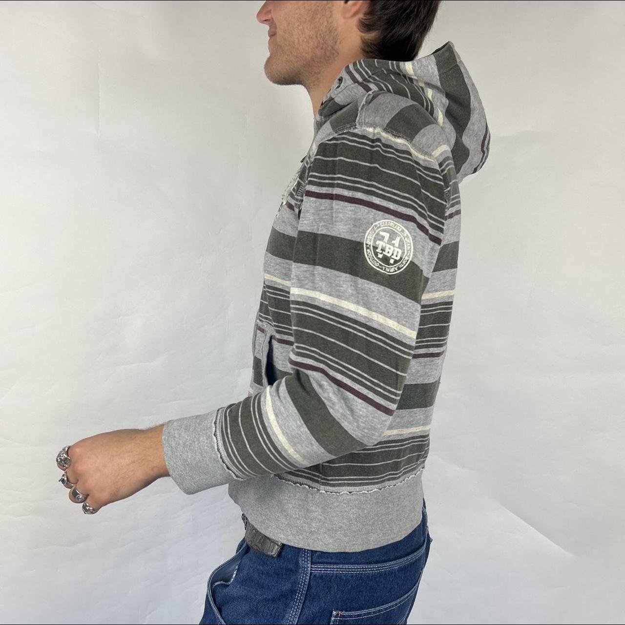 Vintage graphic zip up stripey striped hoodie with... - Depop