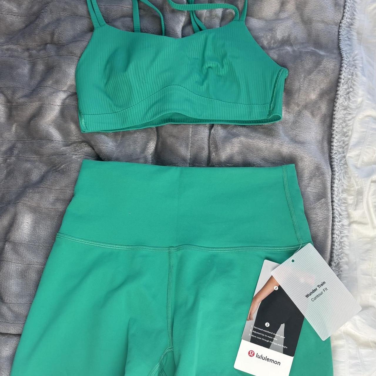 Lululemon Green biker short and sports bra set -... | Depop