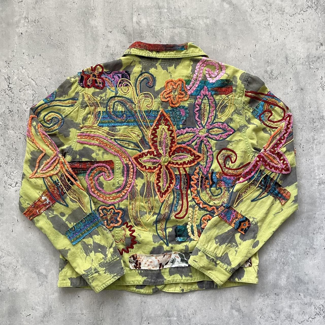 Vintage patchwork jacket Y2K green flowers womens... - Depop