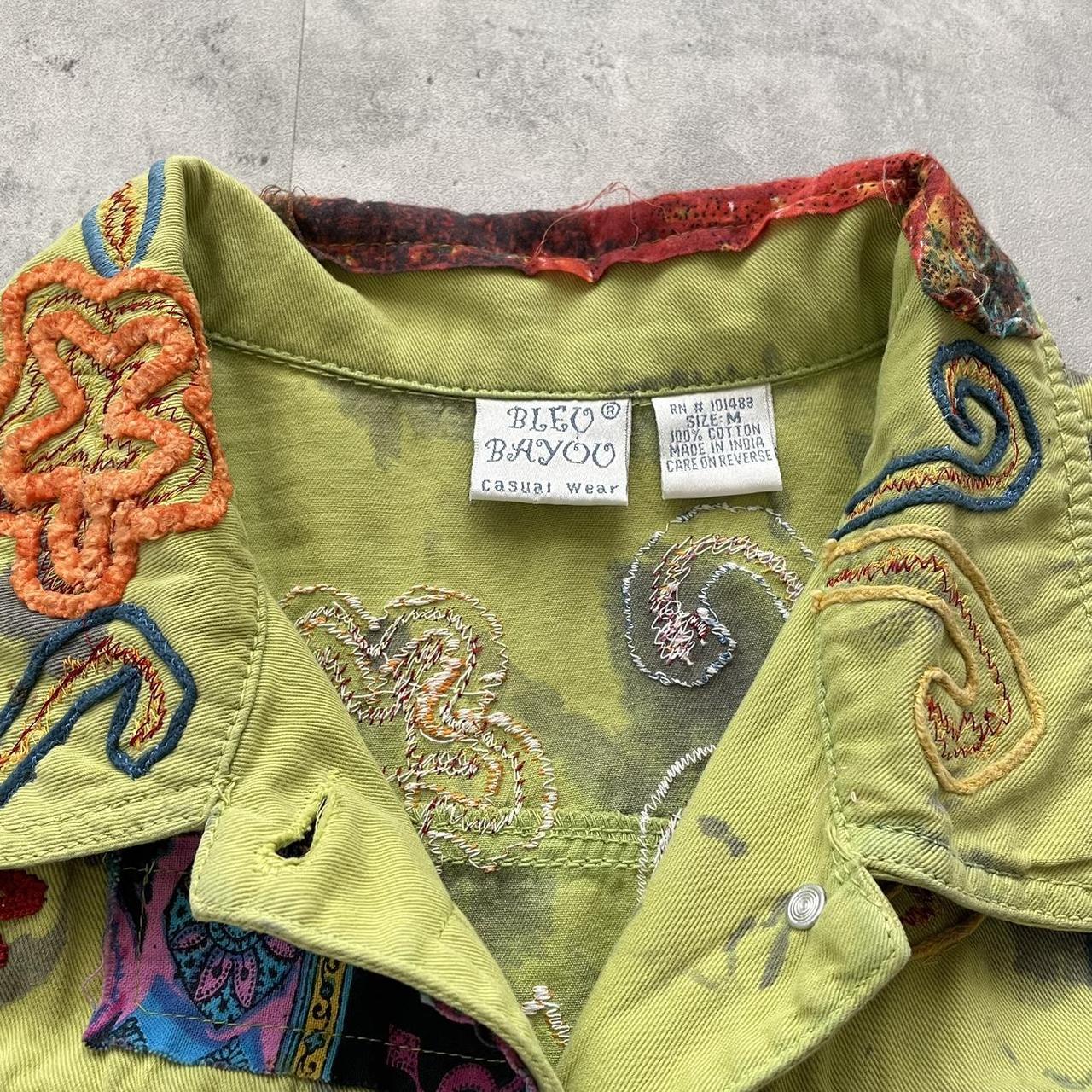 Vintage patchwork jacket Y2K green flowers womens... - Depop