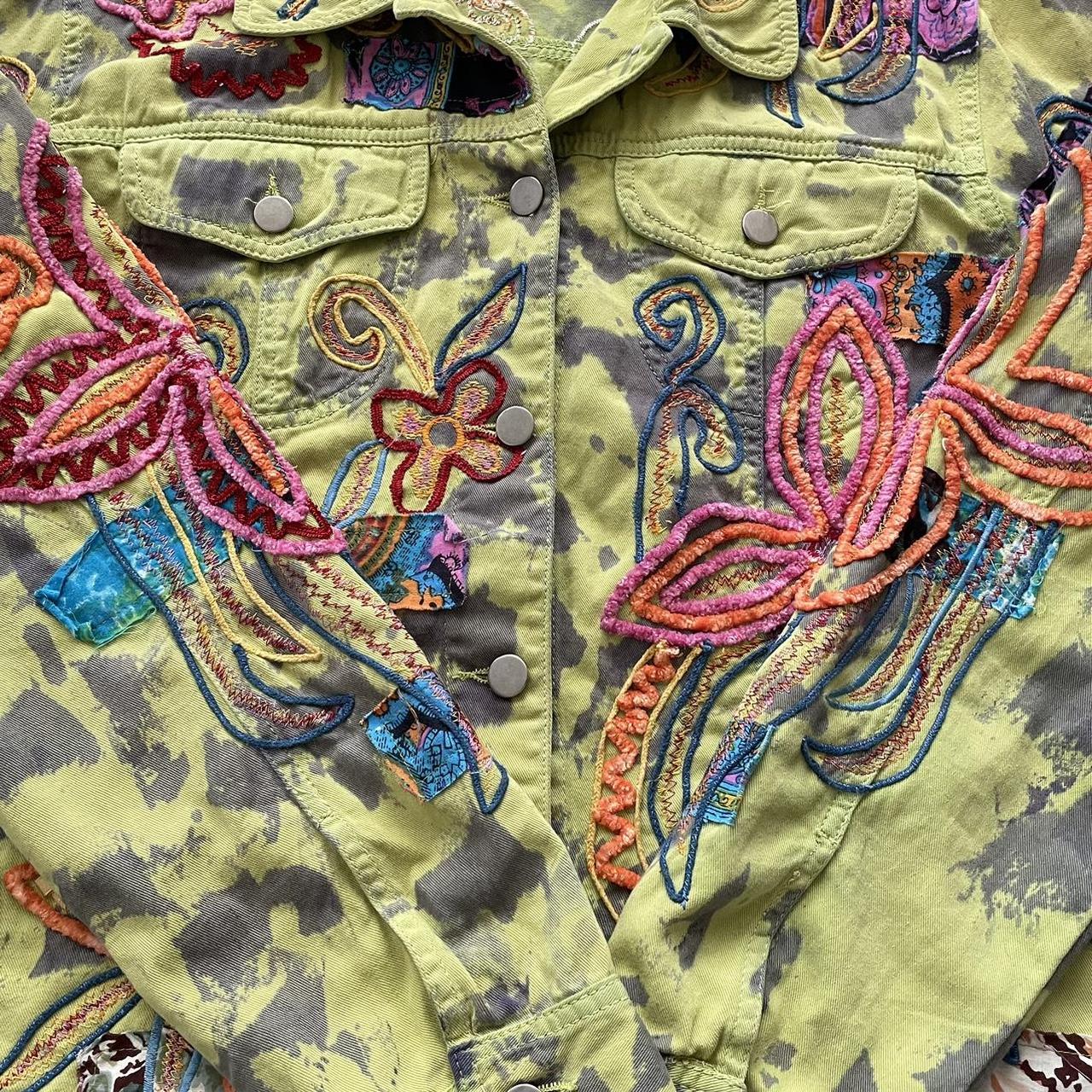 Vintage patchwork jacket Y2K green flowers womens... - Depop