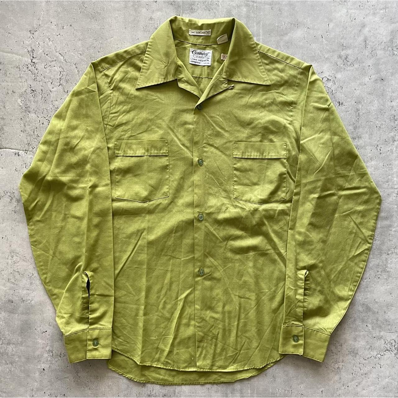 Vintage Loop Collar Shirt 70s Light green button up... - Depop