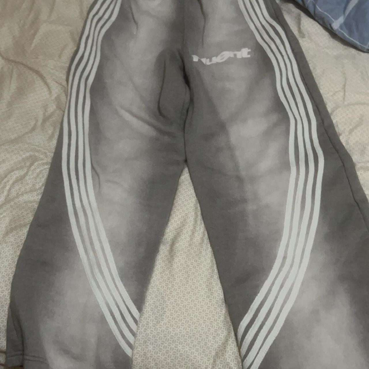 Project Fluent grey striped baggy sweats Length:... - Depop