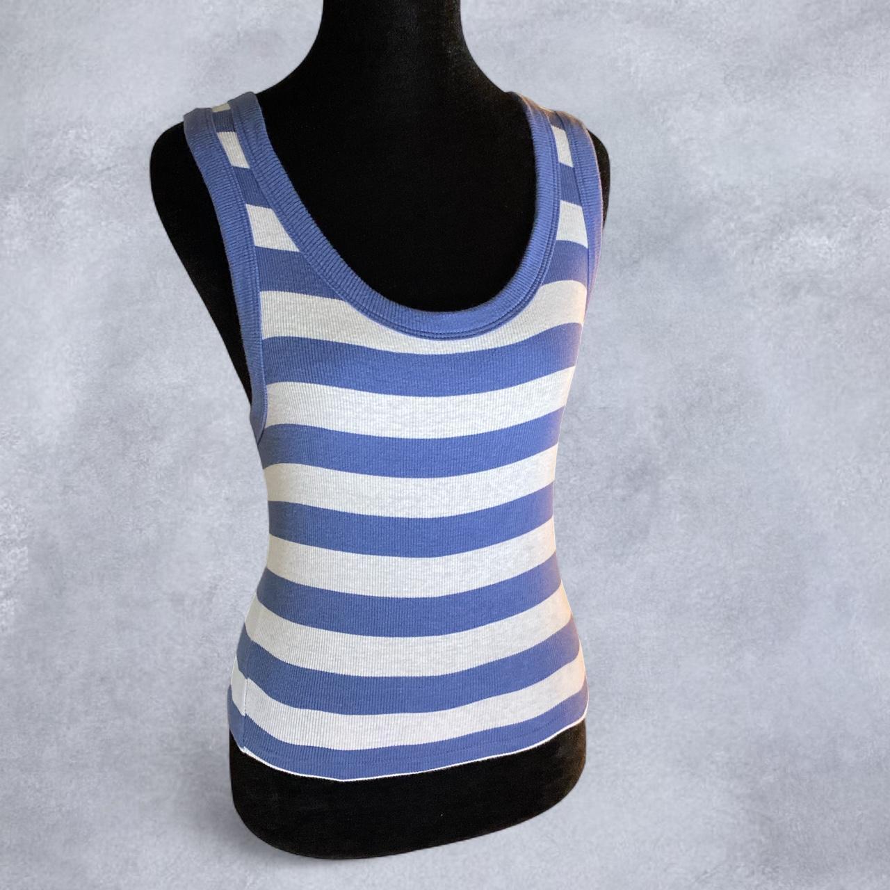 super tight fitting blue and white stripped tank top... | Depop