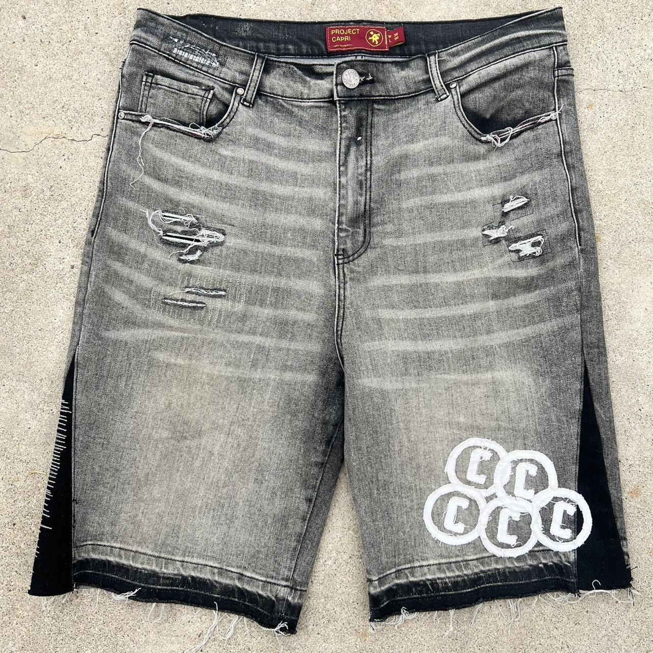 Project capri black & white denim jorts... | Depop