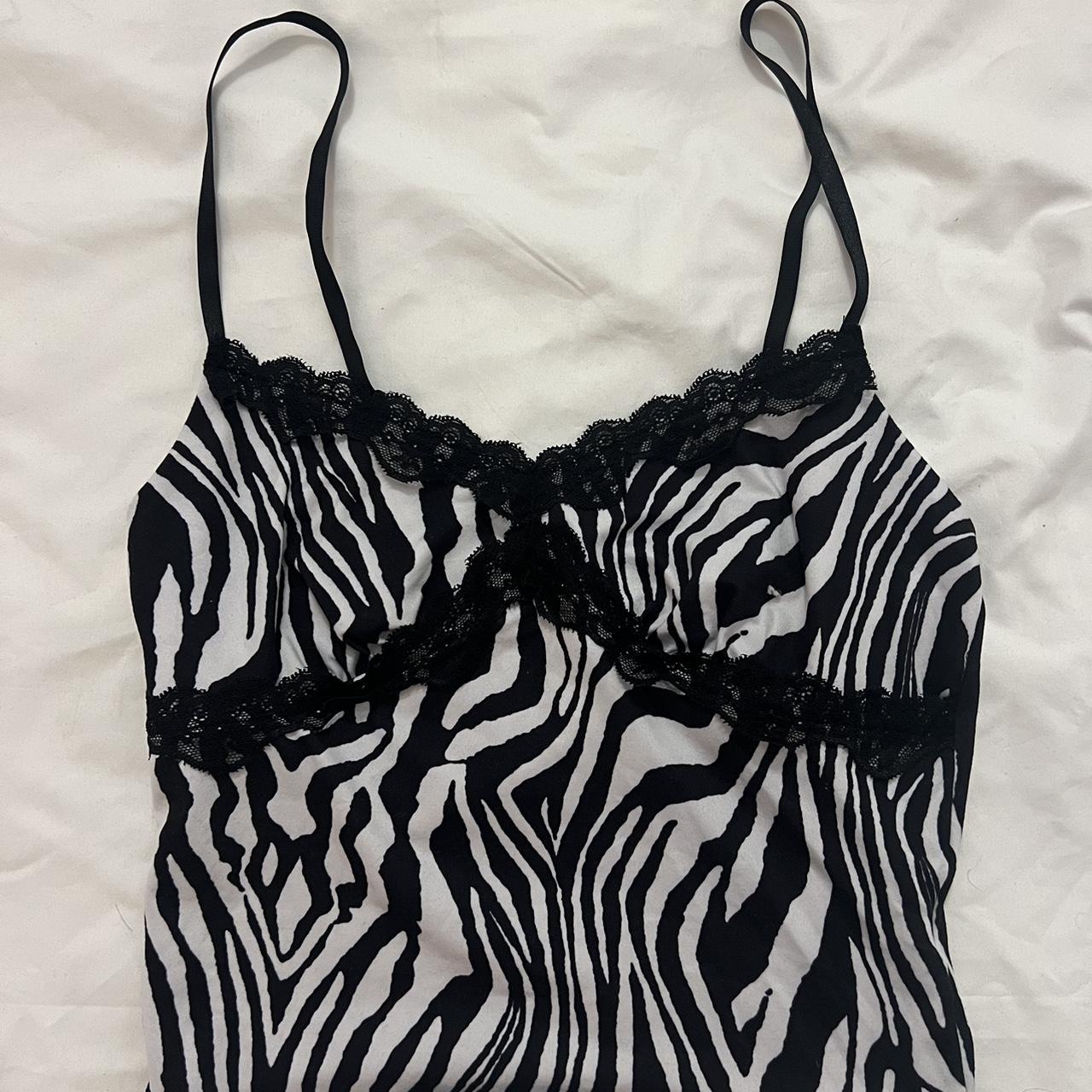 Zebra print cami top with lace trim - black and... - Depop
