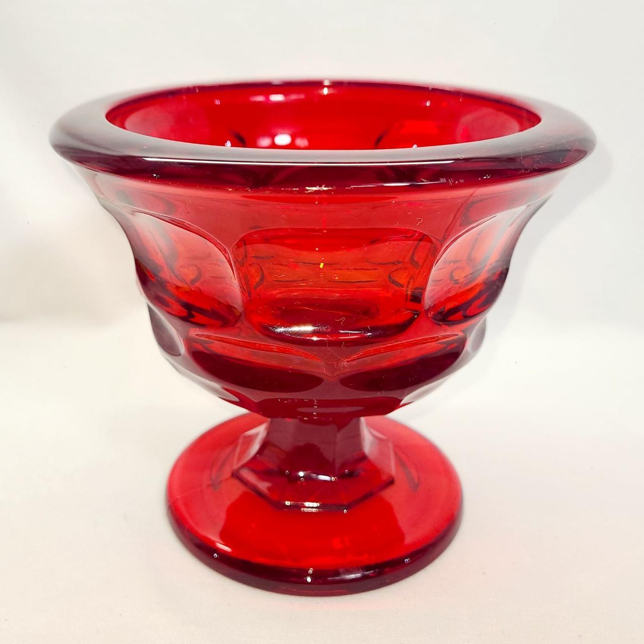Ruby Red Chunky Vintage Fostoria glass compote 5.5"... - Depop