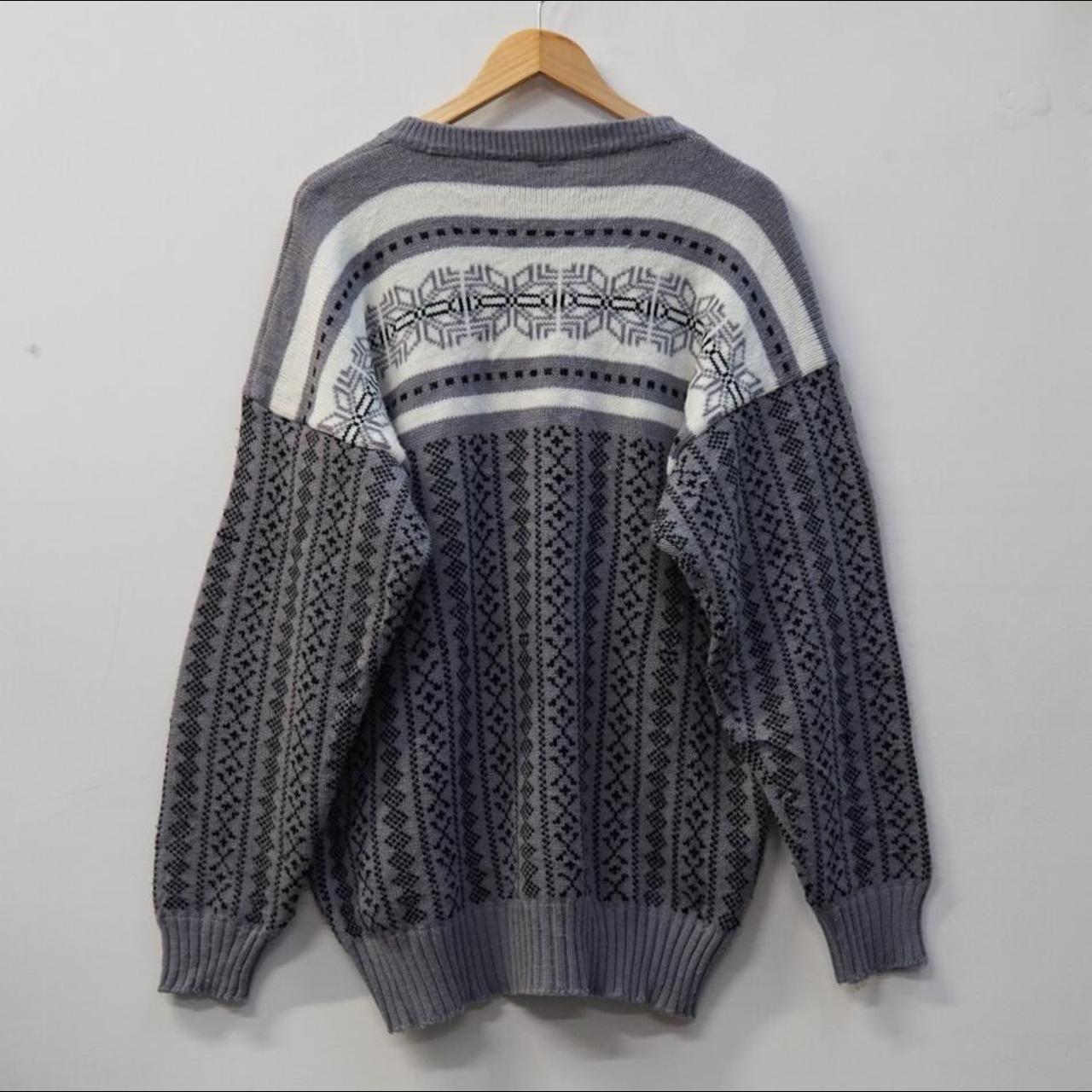 Vintage Knitted Grey Pattern Jumper Size Extra... - Depop