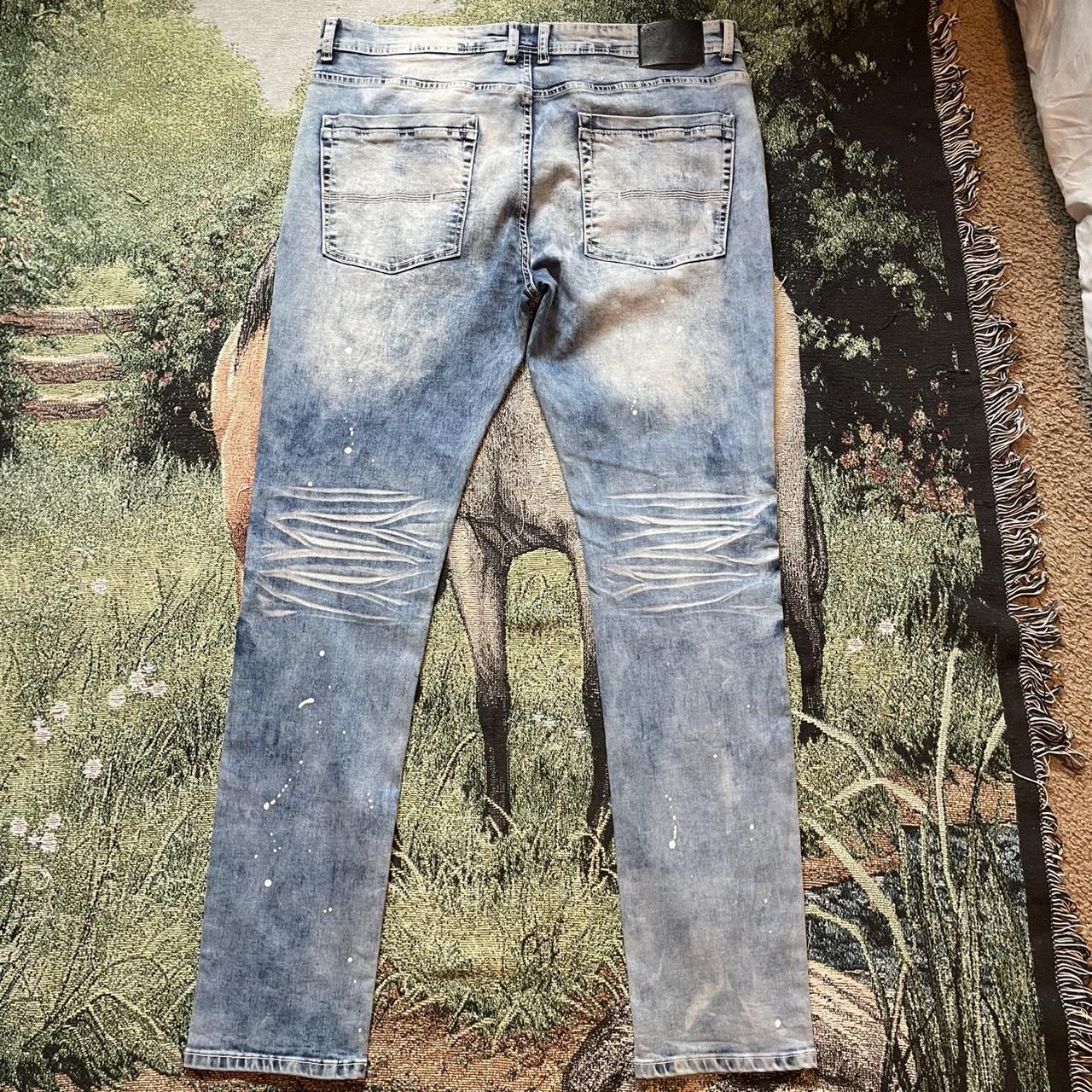 Switch Slim Taper fit blue and white jeans #painted... - Depop