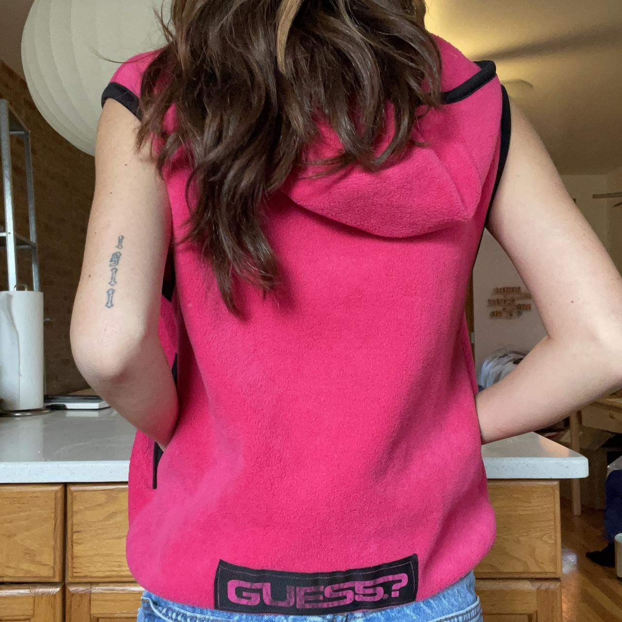 cutesy pink hooded GUESS sweater zip up vest💘S/M - Depop