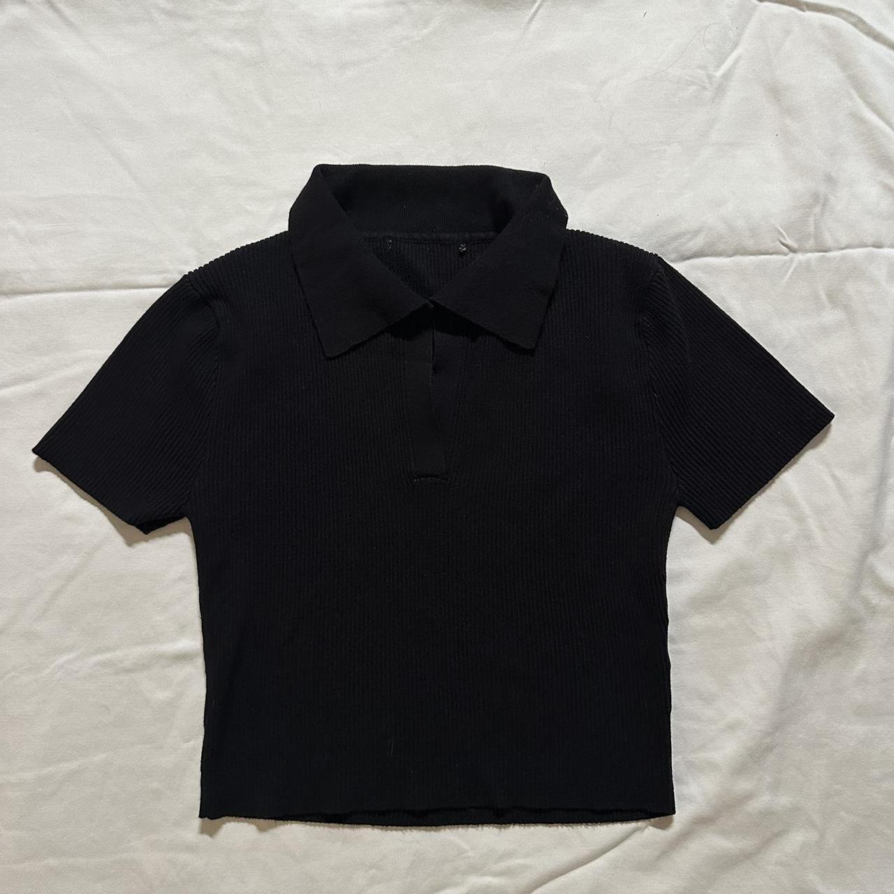 Black ribbed crop polo with a collar #polo - Depop