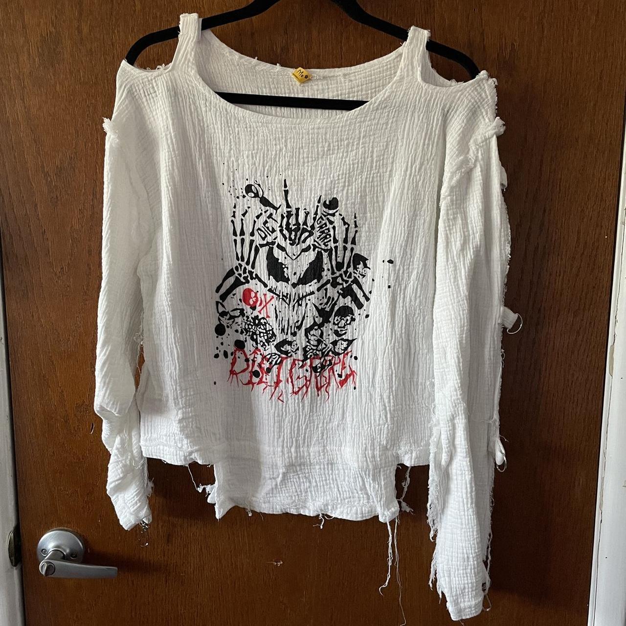 white distressed long sleeve diet grrrl punk band... - Depop