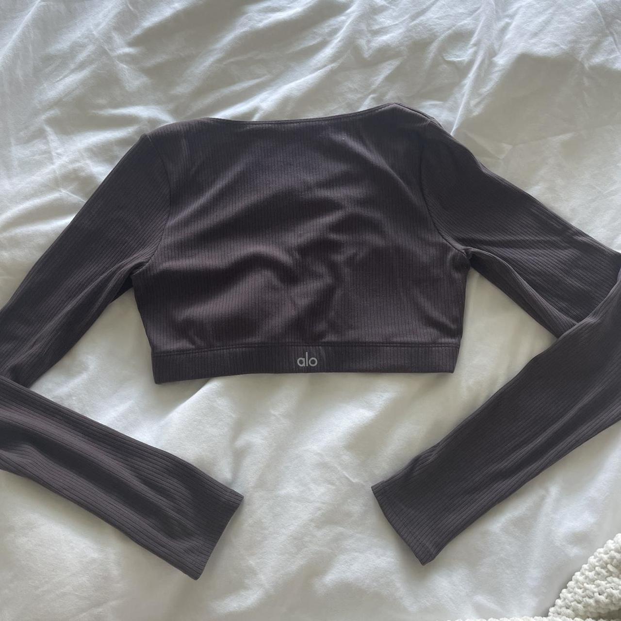Alo Yoga Ribbed Defined Long Sleeve Bra in Raisin,... | Depop