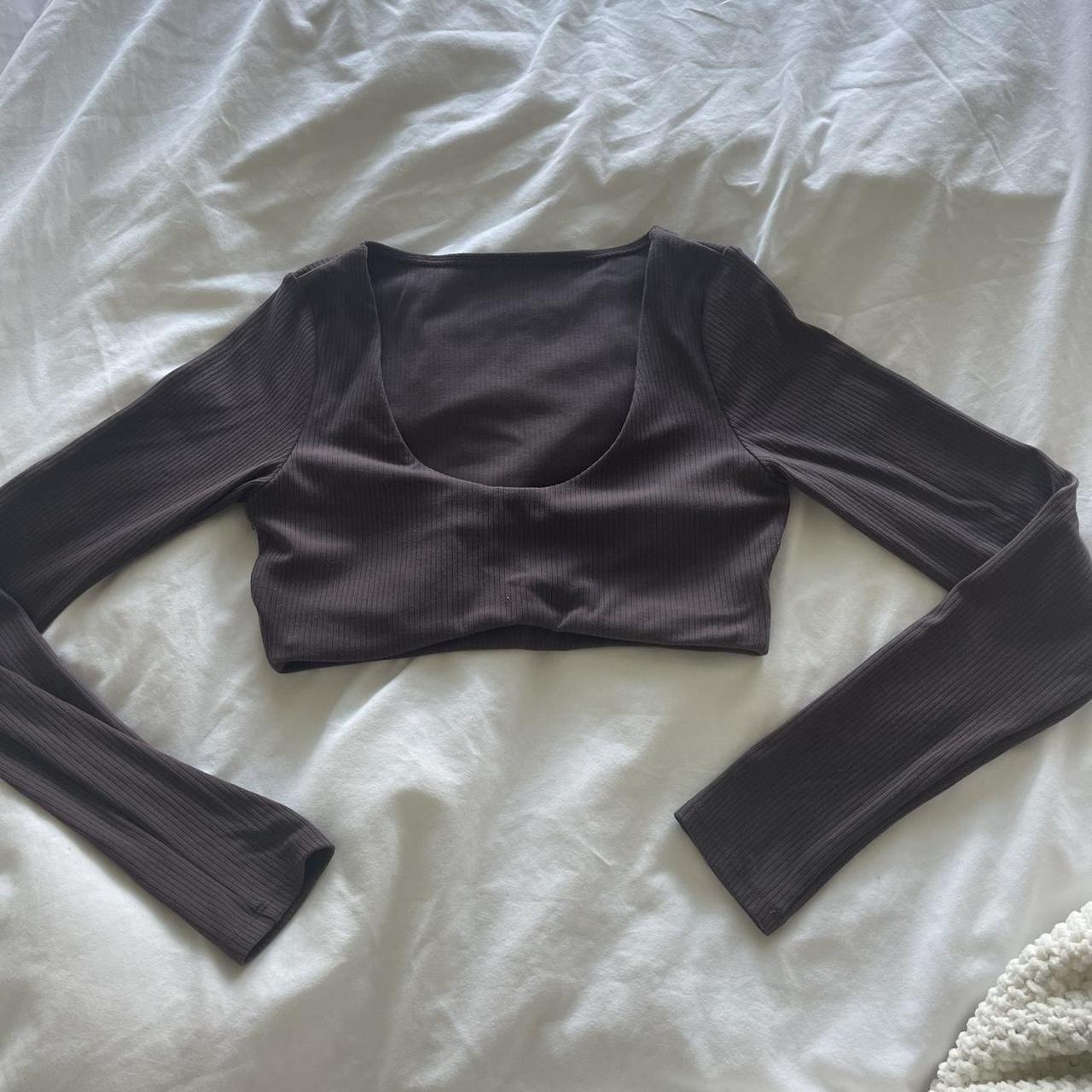 Alo Yoga Ribbed Defined Long Sleeve Bra in Raisin,... | Depop