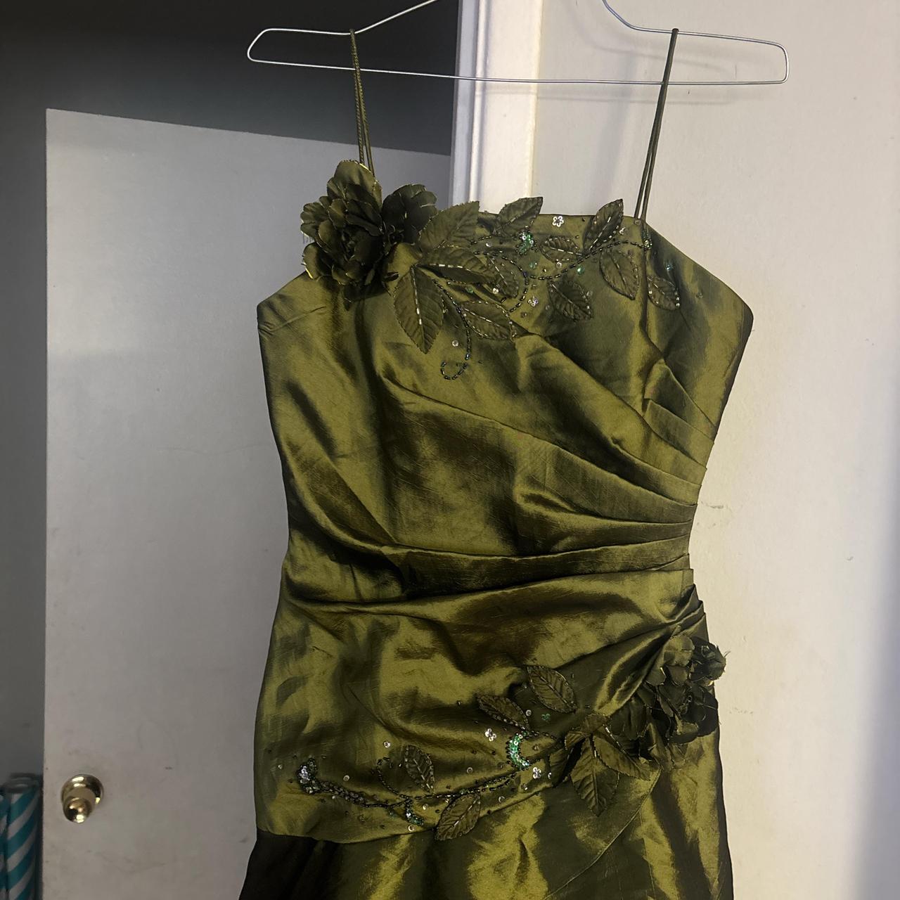 MARSON Green maxi prom dress with ruffles and flower... | Depop