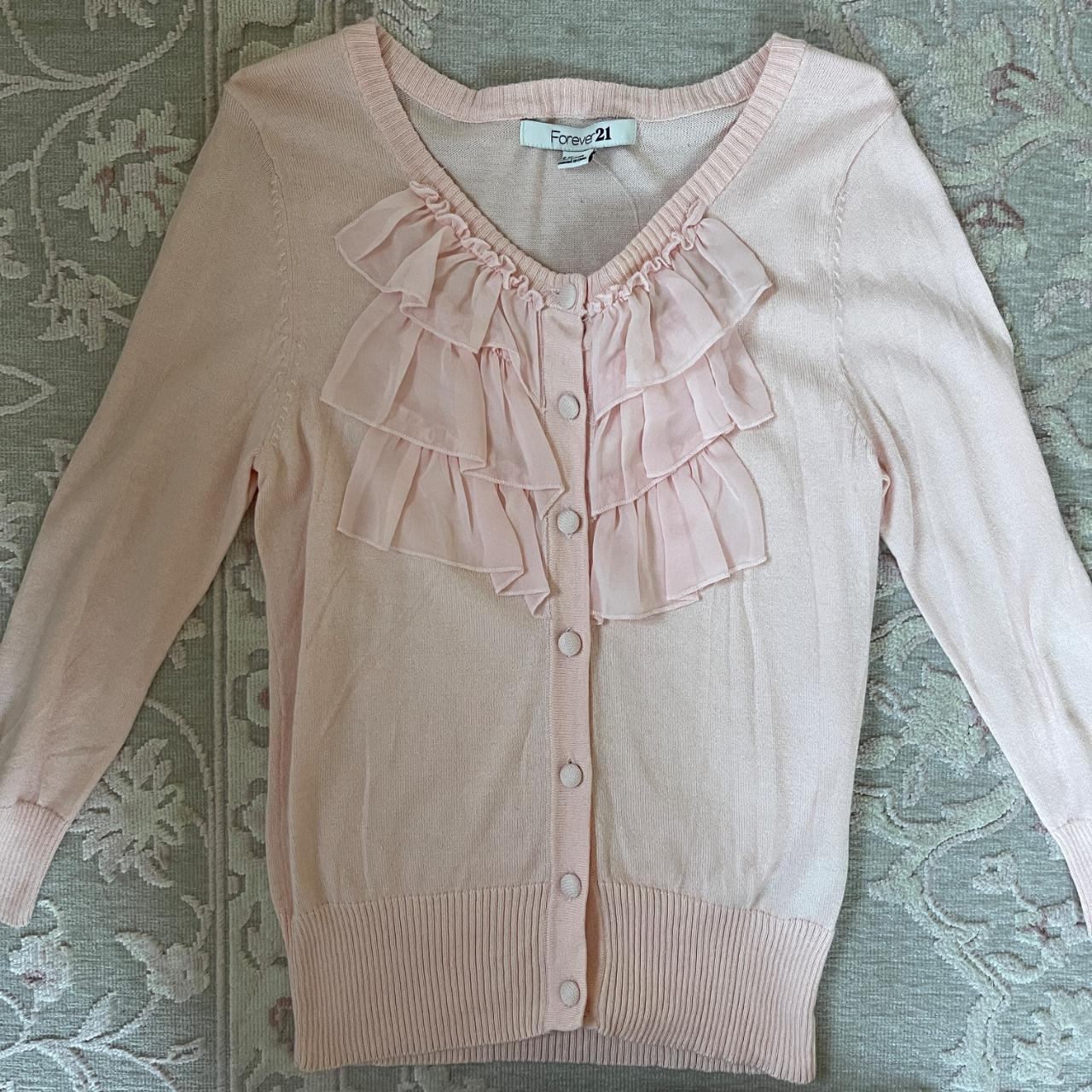 Darling pink ruffle coquette cardigan from Forever... | Depop