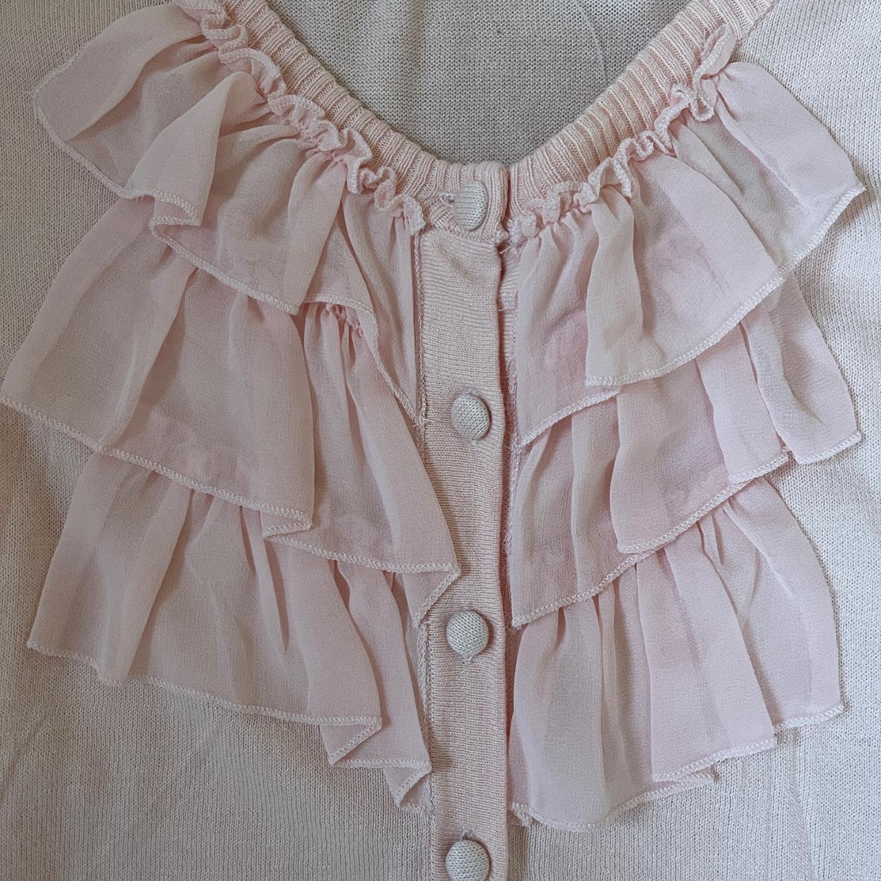 Darling pink ruffle coquette cardigan from Forever... | Depop