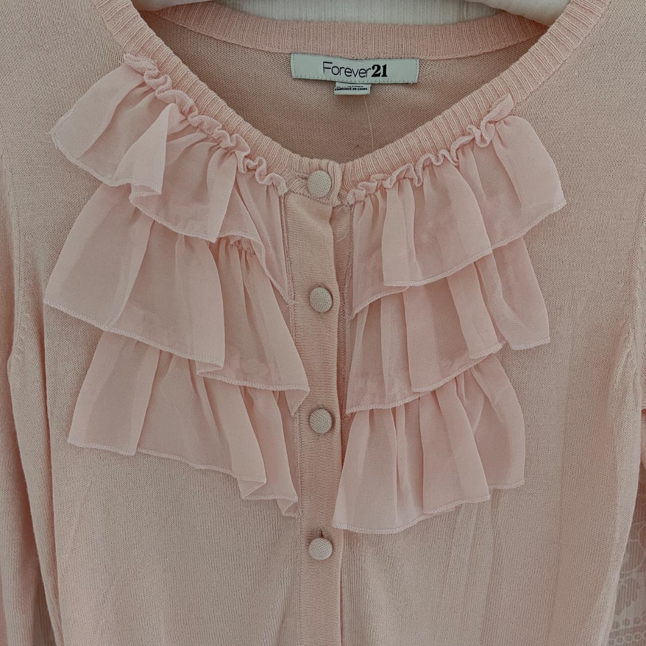 Darling pink ruffle coquette cardigan from Forever... | Depop