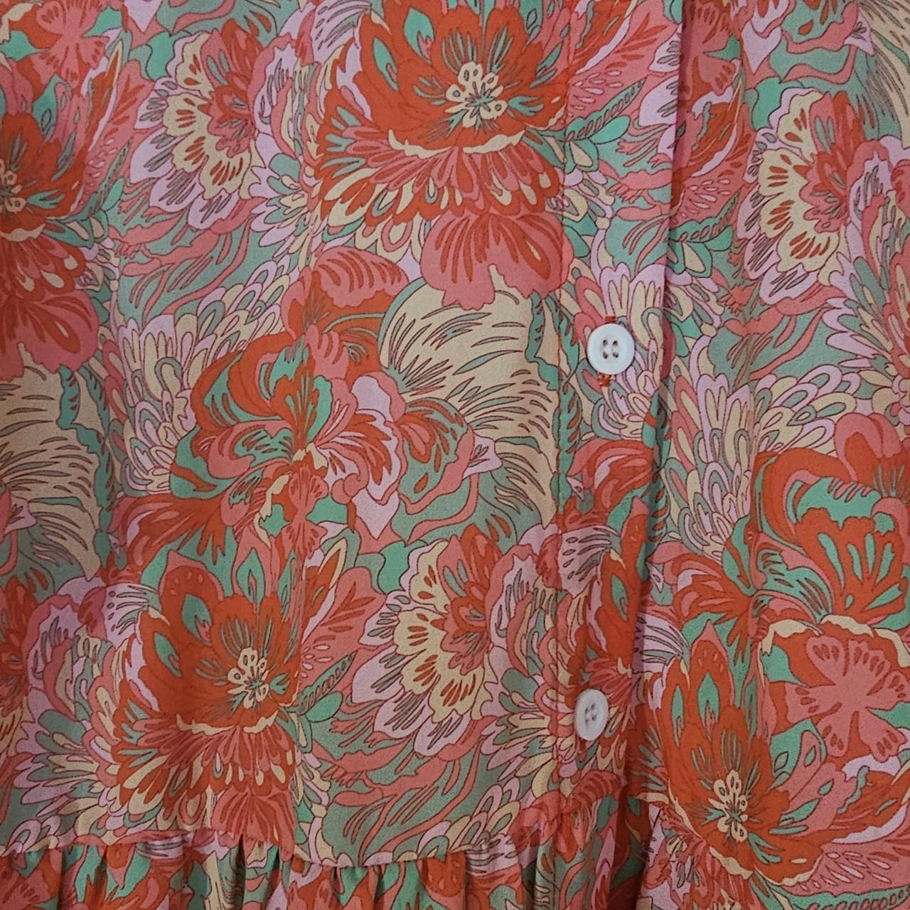 Pink and green floral midi dress with a boho vibe... | Depop