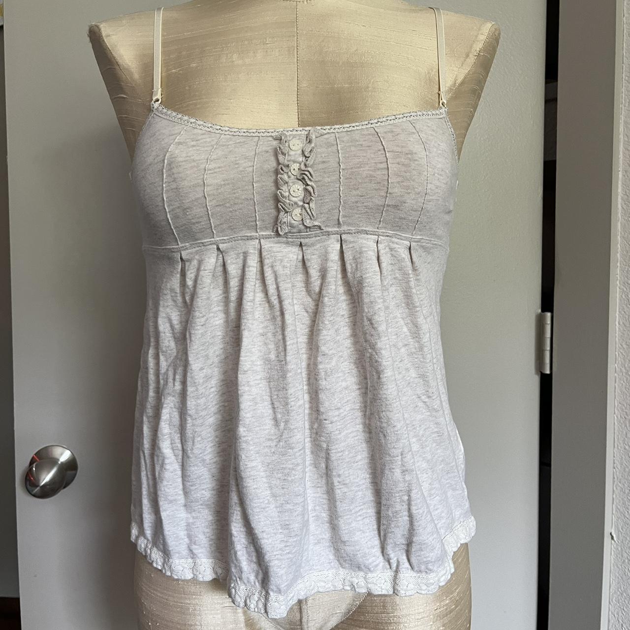 y2k light grey cami with detailing -size small... - Depop
