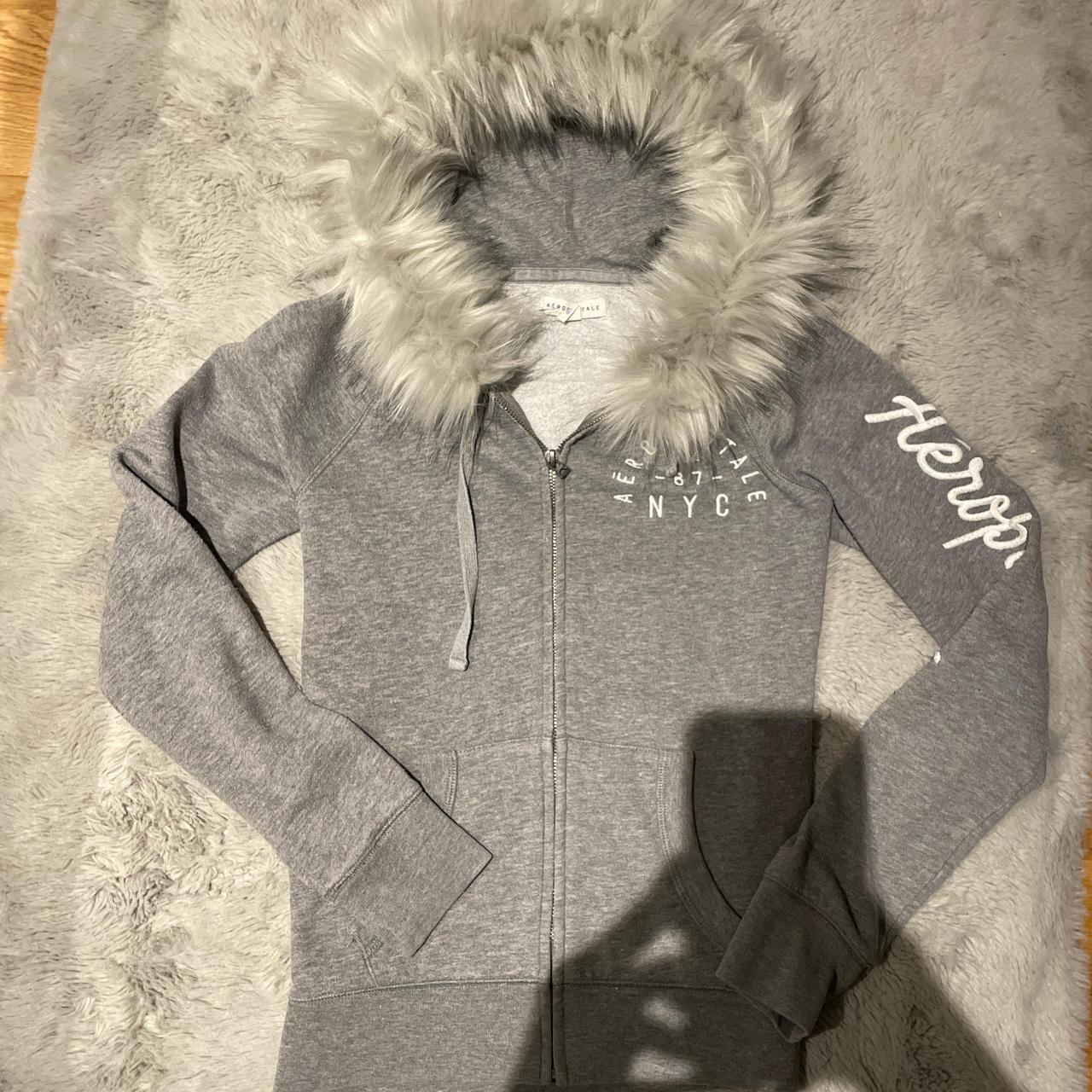 Grey & white aeropastle zip up vintage hoodie with... - Depop