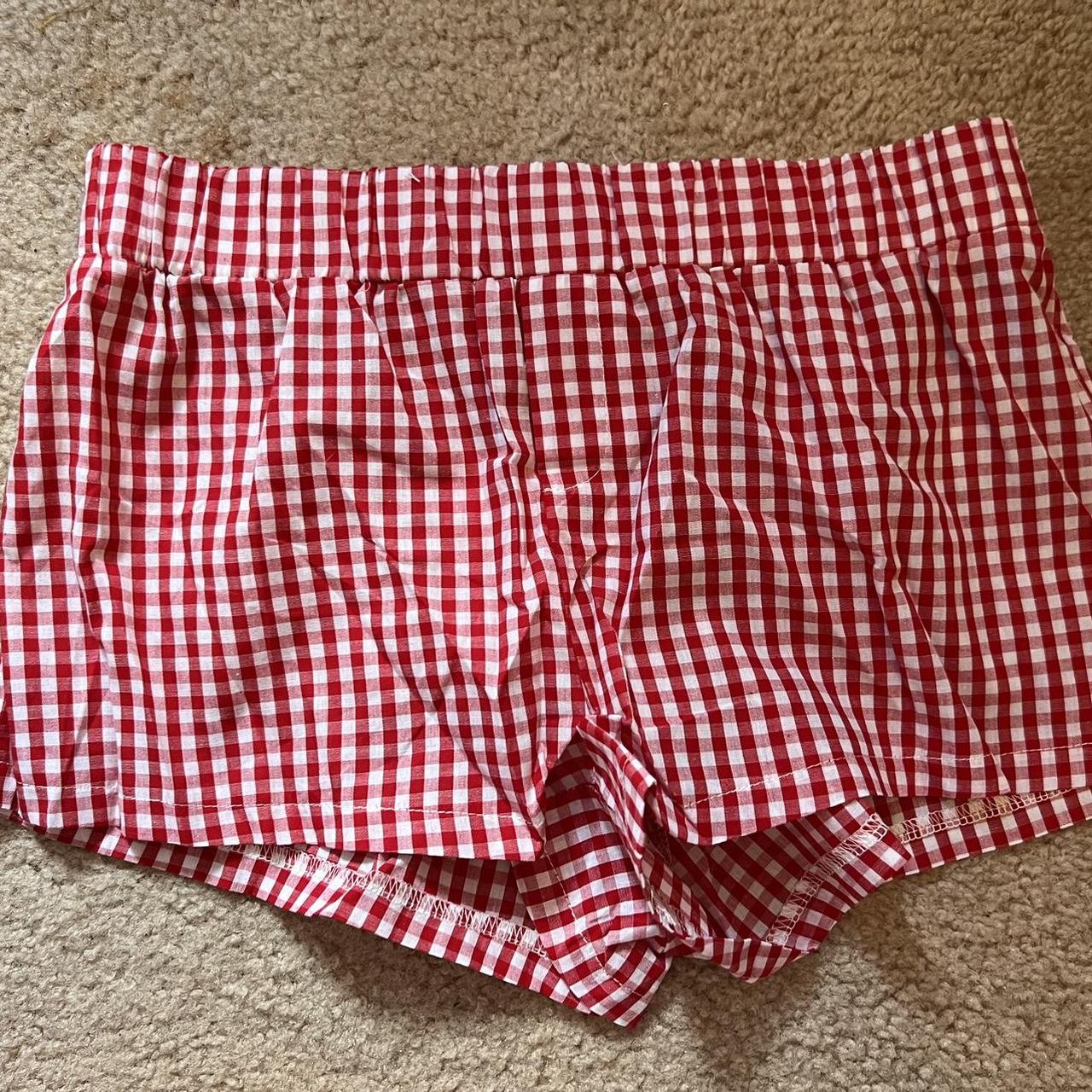 edikted red and white gingham shorts size xs brand... - Depop