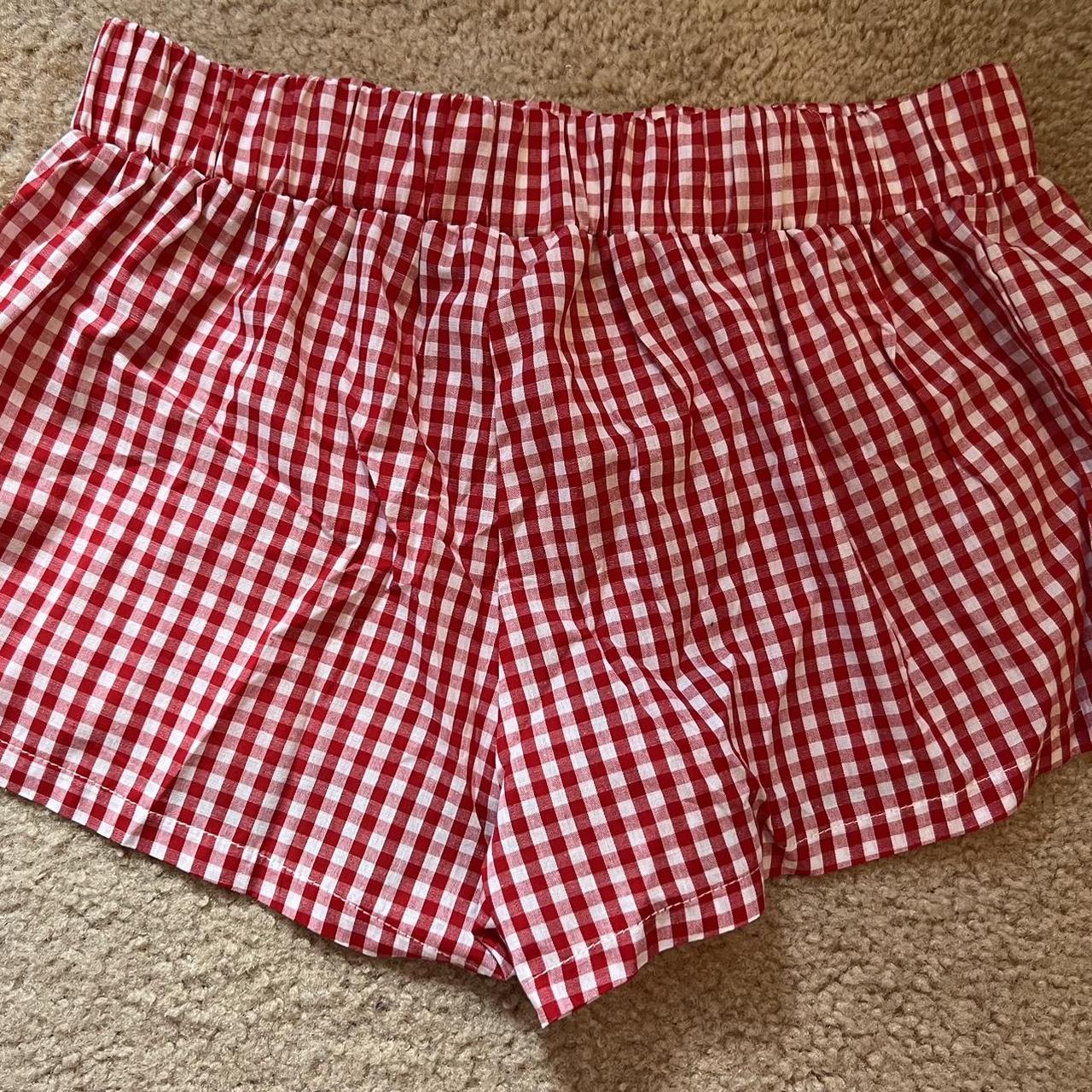 edikted red and white gingham shorts size xs brand... - Depop