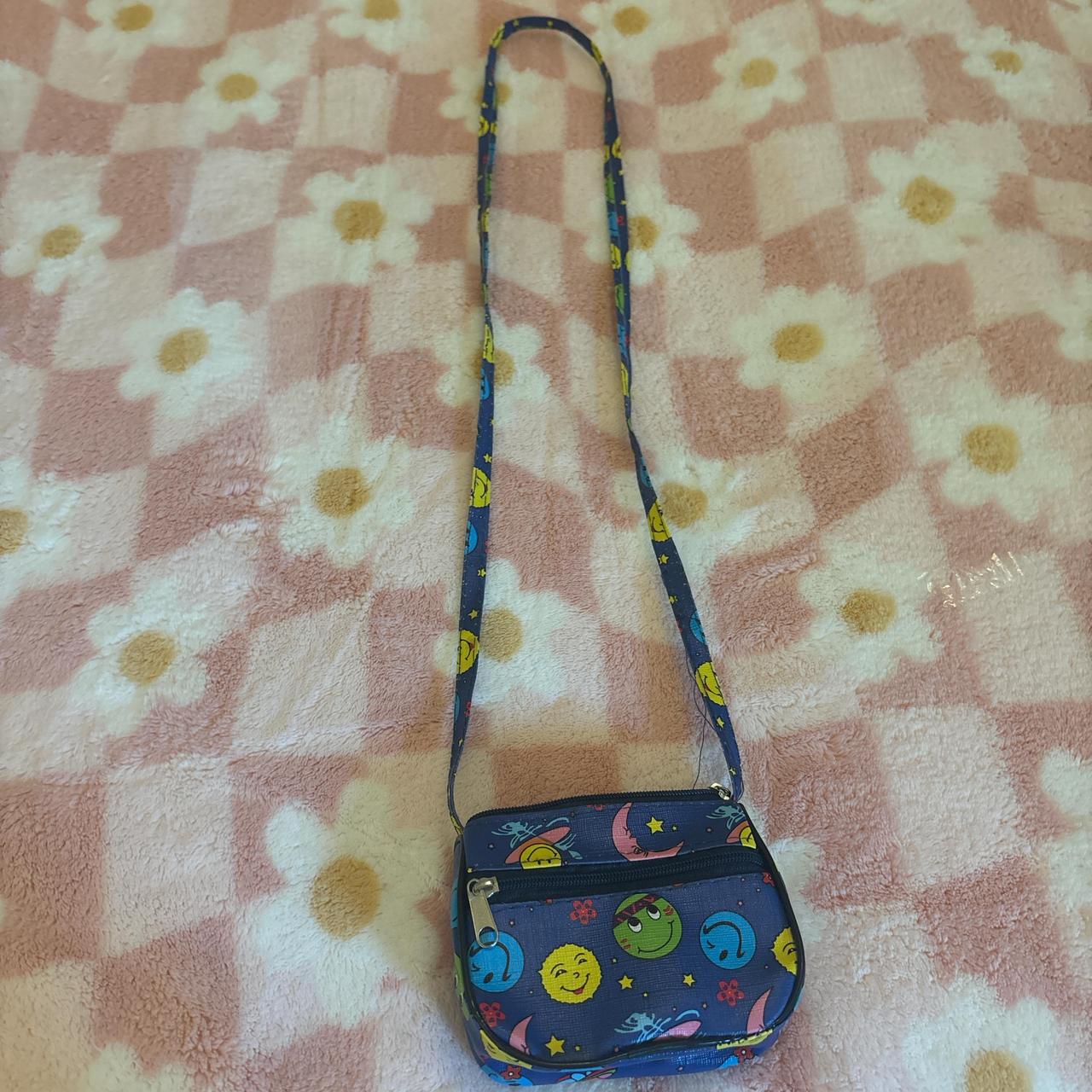 Blue and multi-coloured smiley face crossbody bag - Depop