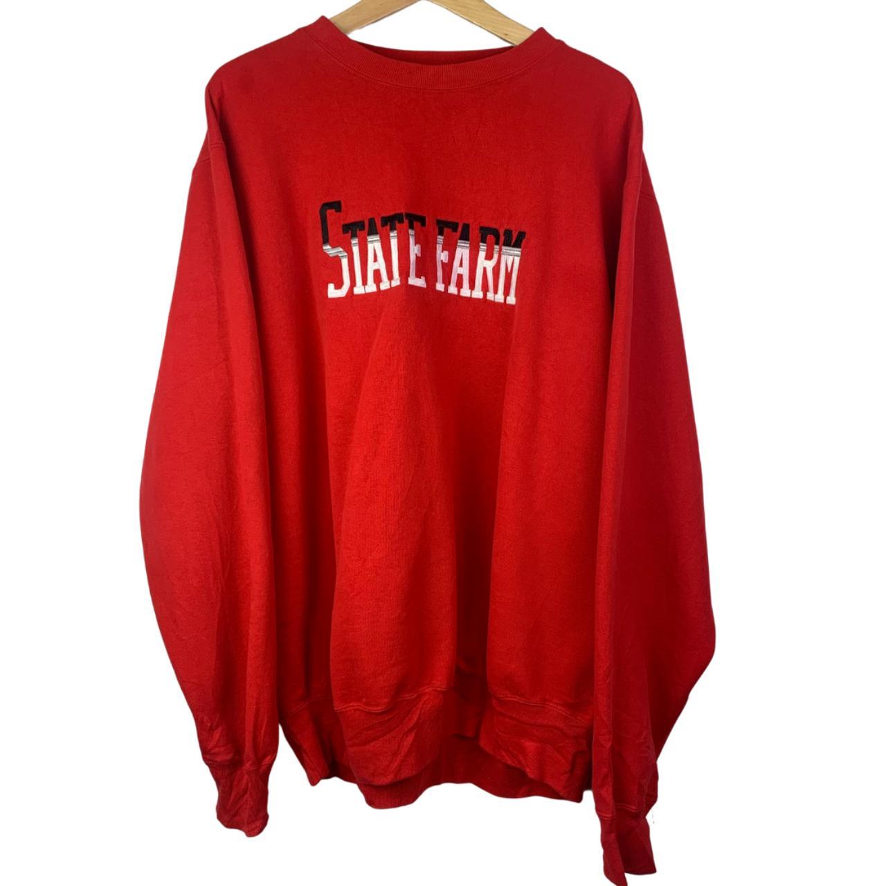 Vintage Champion Red 'State Farm' Embroidered... - Depop