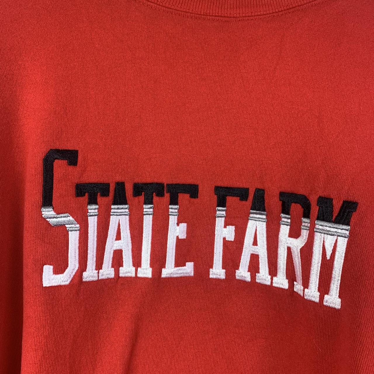 Vintage Champion Red 'State Farm' Embroidered... - Depop