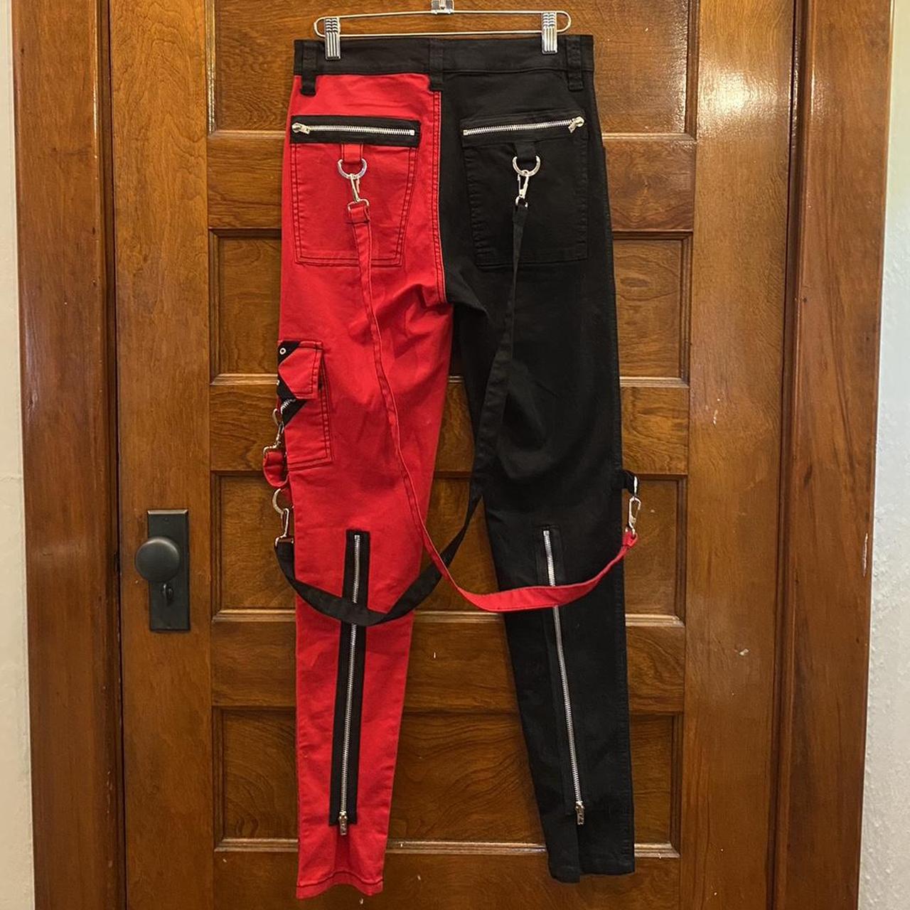 ON HOLD tripp red and black split leg pants - size... - Depop