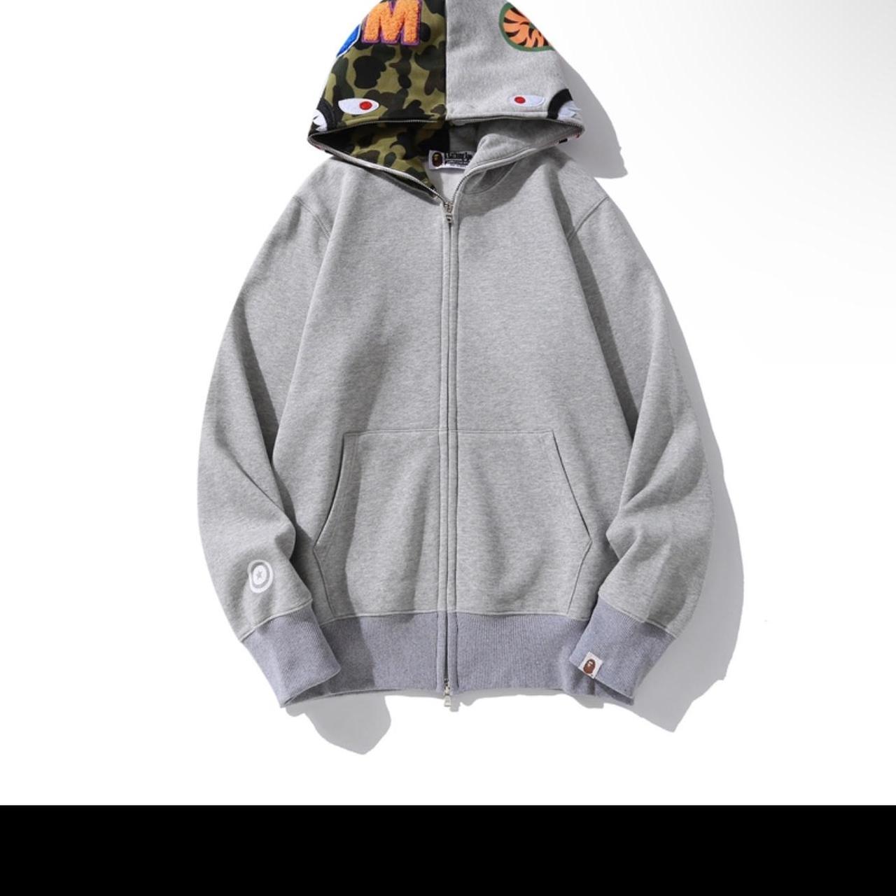 Grey BAPE Shark Hoodie #BAPE #SharkHoodie - Depop