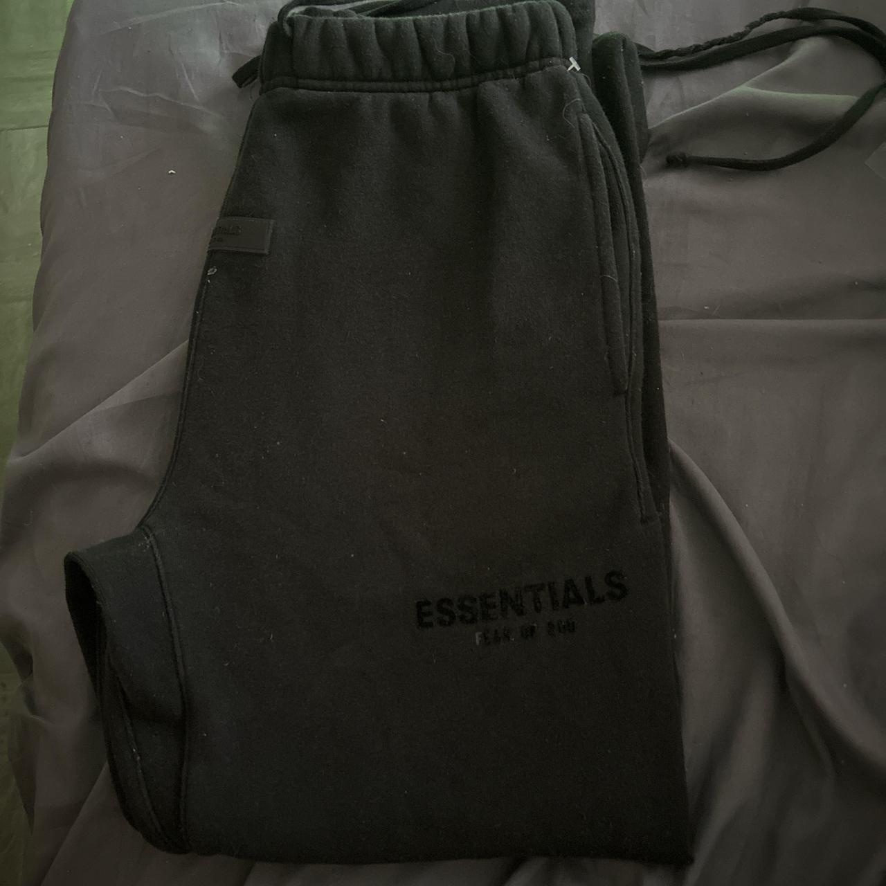 Fear of God Essentials Black Tracksuit Bottoms Xxs... - Depop